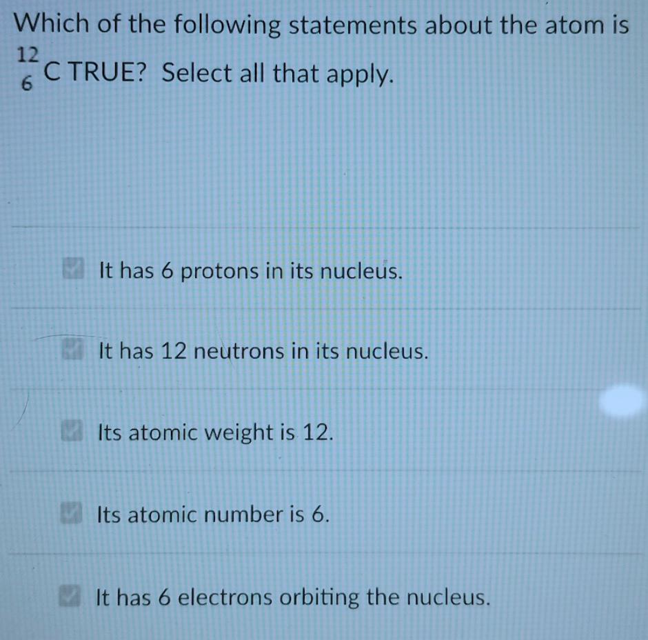 Solved Which of the following statements about the atom is | Chegg.com