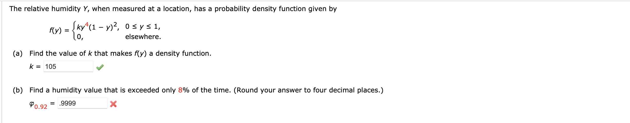 Solved The relative humidity Y, when measured at a location, | Chegg.com