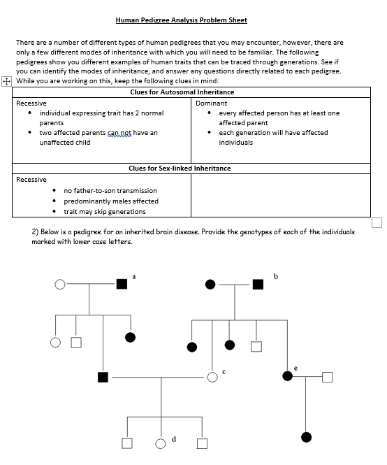 Solved Human Pedigree Analysis Problem Sheet There are a | Chegg.com