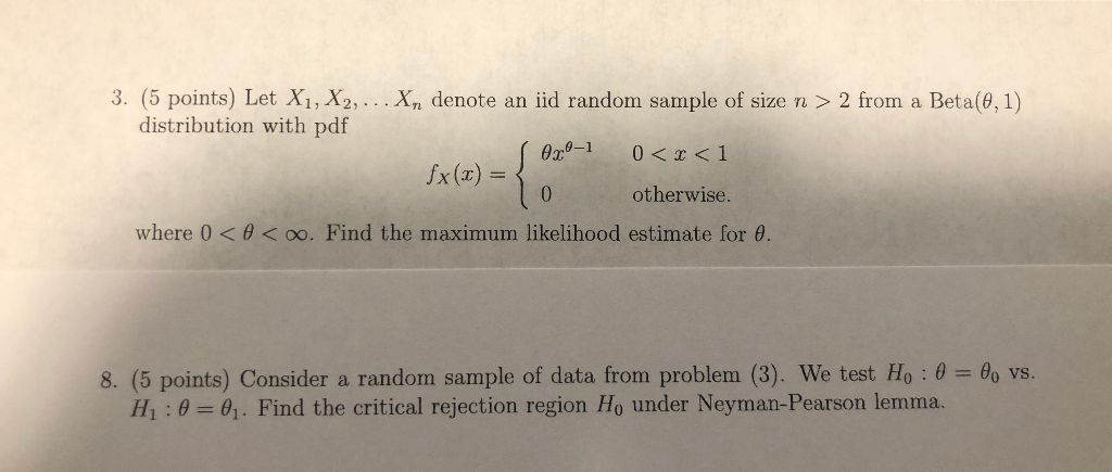 Solved 3. (5 points) Let X1, X2, ... Xn denote an iid random | Chegg.com