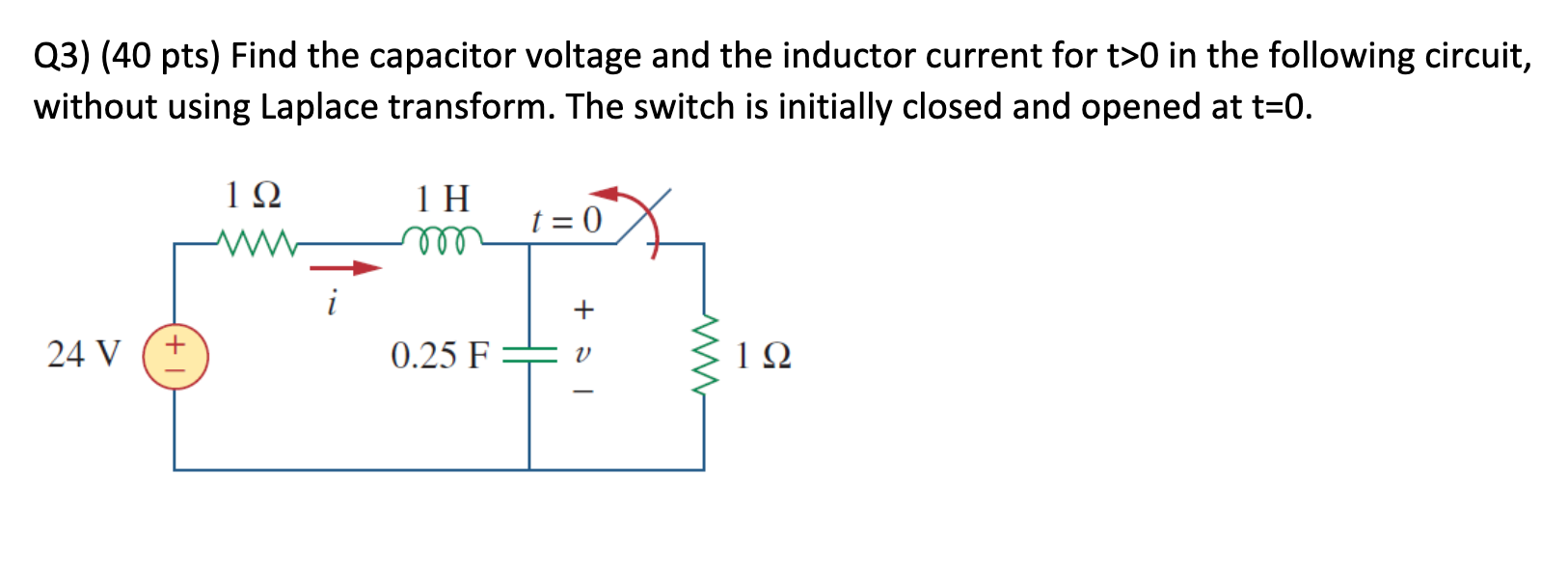 Solved Q3) (40 pts) Find the capacitor voltage and the | Chegg.com