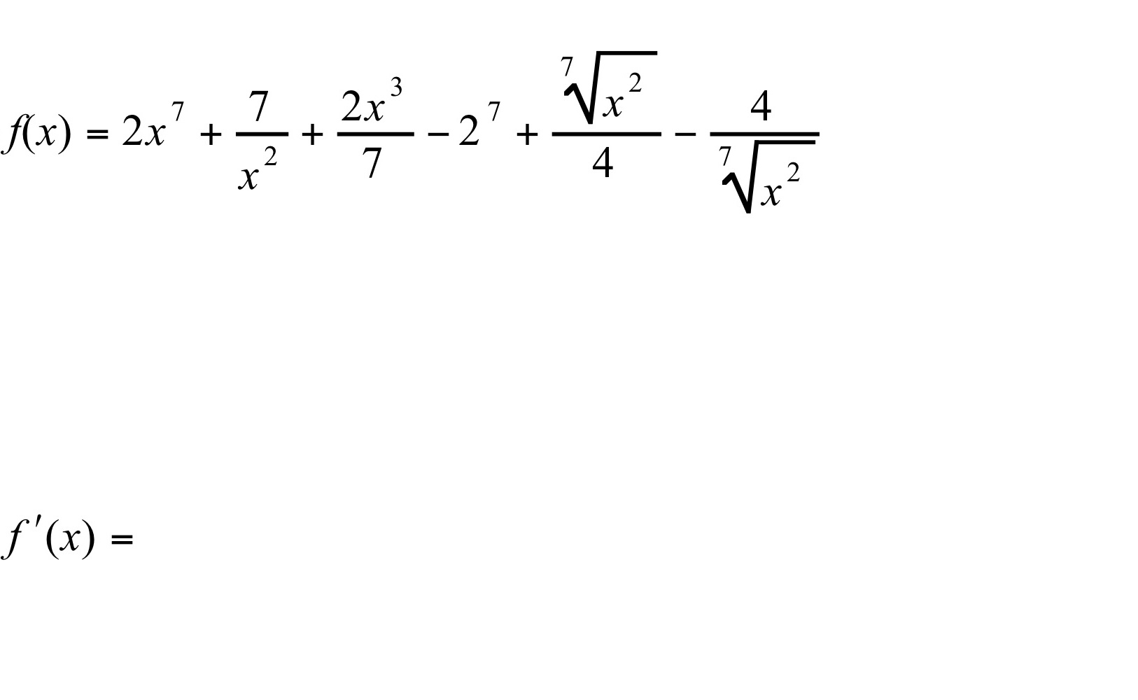 Solved f(x)=2x7+7x2+2x37-27+x274-4x27f'(x)= ﻿please include | Chegg.com