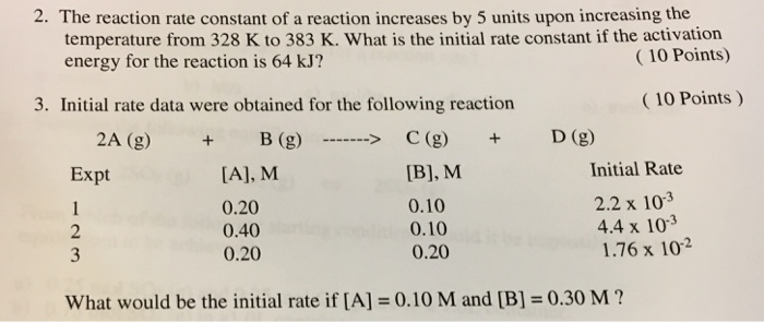 Solved 2. The reaction rate constant of a reaction increases | Chegg.com