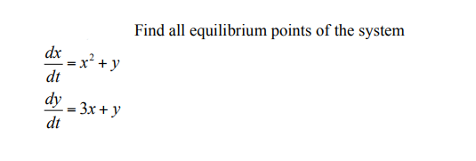 Solved Find all equilibrium points of the system dx = x2 + y | Chegg.com