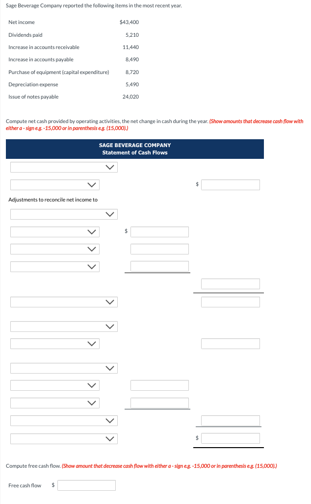Solved Sage Beverage Company reported the following items in | Chegg.com