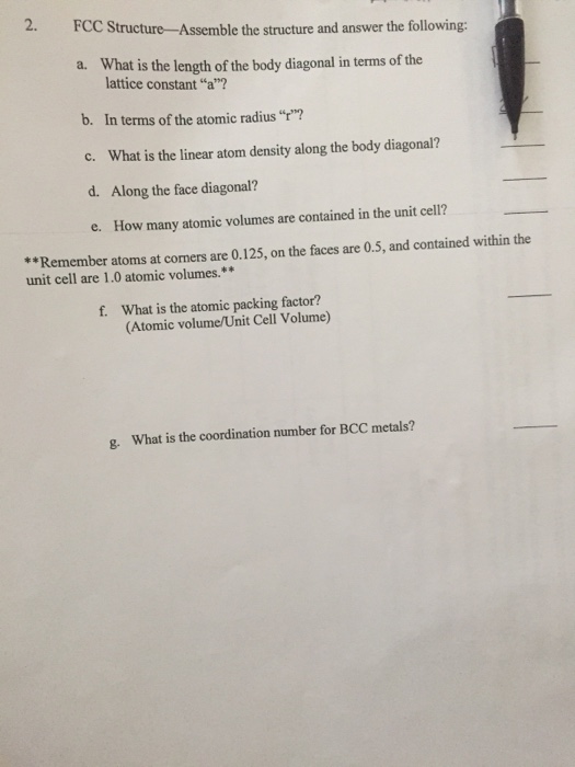 Solved FCC Structure-Assemble the structure and answer the | Chegg.com