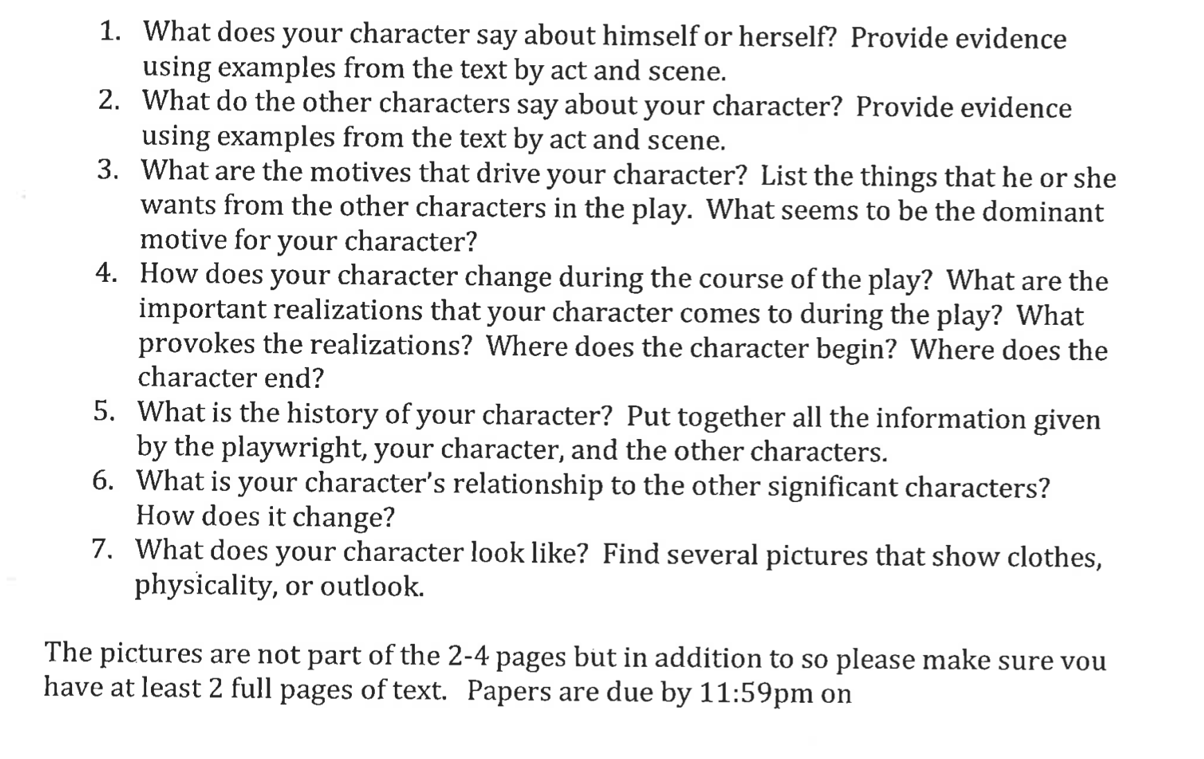 Character Analysis This typed 2-4 page paper should | Chegg.com
