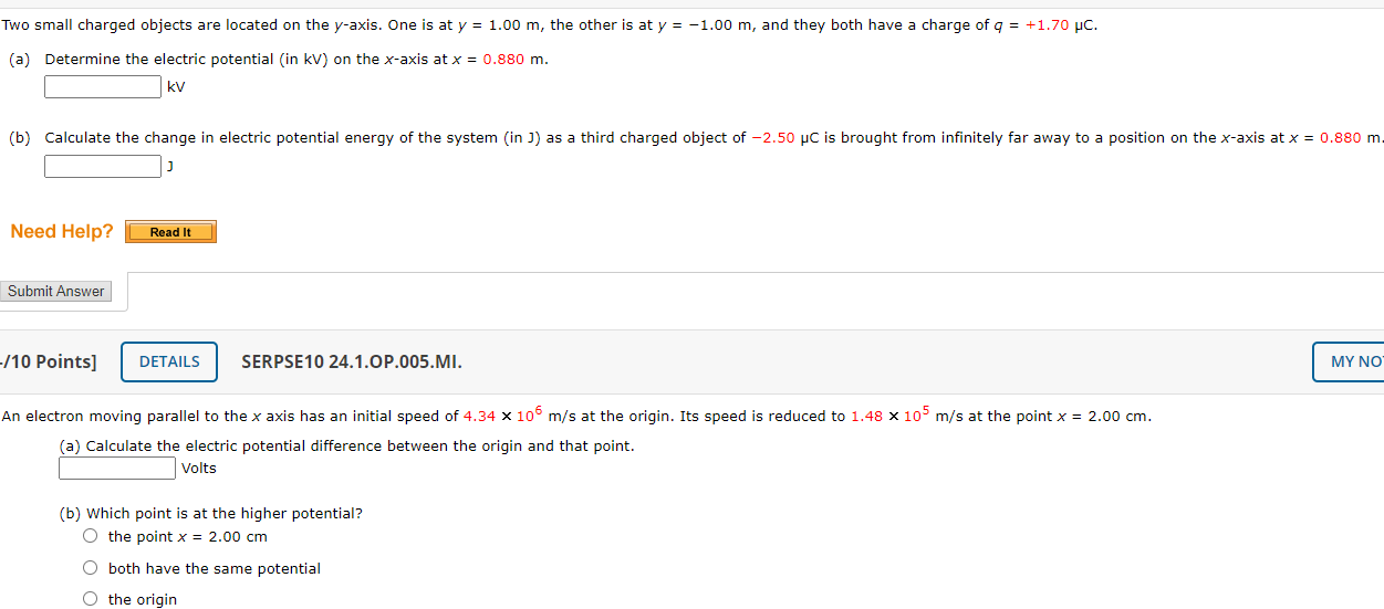 Solved Two small charged objects are located on the y-axis. | Chegg.com