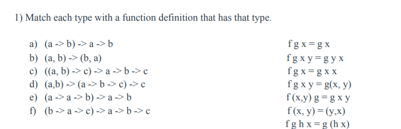 Solved 1) Match each type with a function definition that | Chegg.com