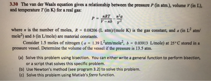 Solved 330 The van der Waals equation gives a relationship | Chegg.com