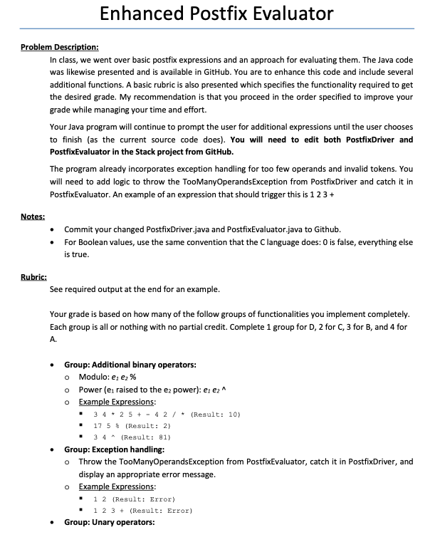 Solved Enhanced Postfix Evaluator Problem Description: In | Chegg.com