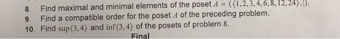 Solved 8. Find maximal and minimal elements of the poset | Chegg.com