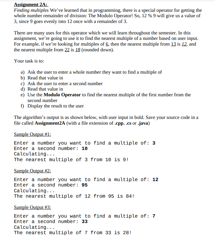 Solved Assignment 2A:Finding multiples We've learned that in | Chegg.com