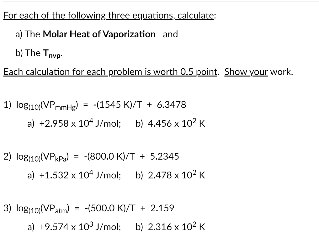 Solved For each of the following three equations, calculate: | Chegg.com