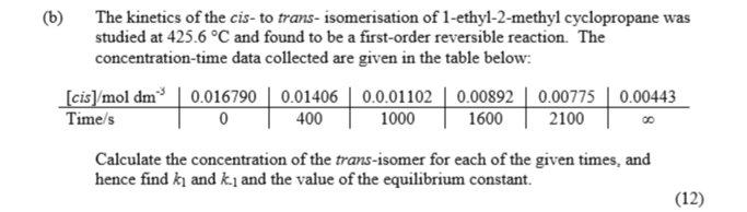 Solved B The Kinetics Of The Cis To Trans Isomerisation