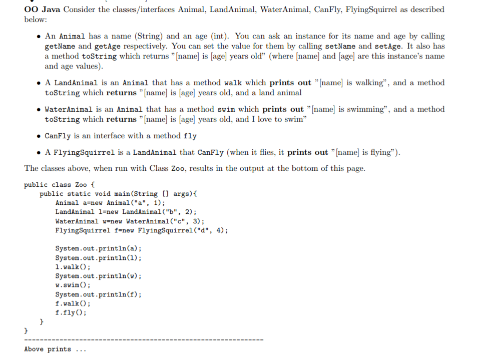 Solved 00 Java Consider the classes/interfaces Animal, Land | Chegg.com
