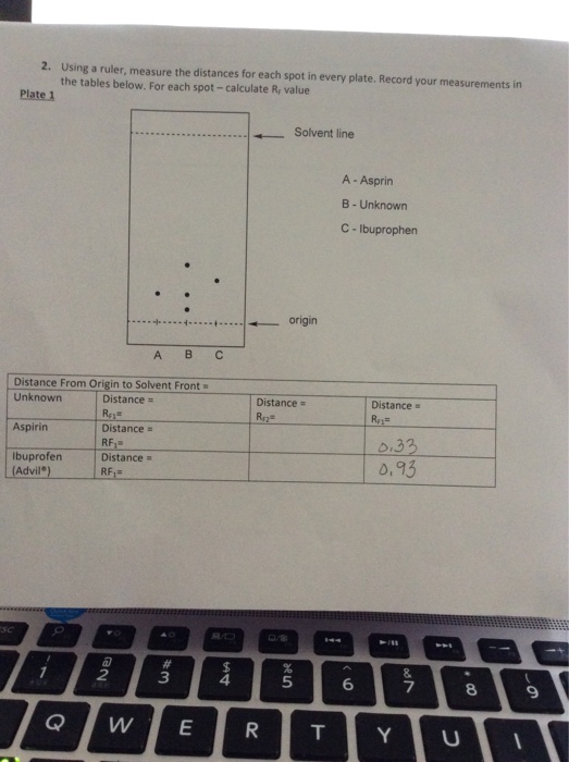 Solved 2. Using a ruler, measure the distances for each spot | Chegg.com