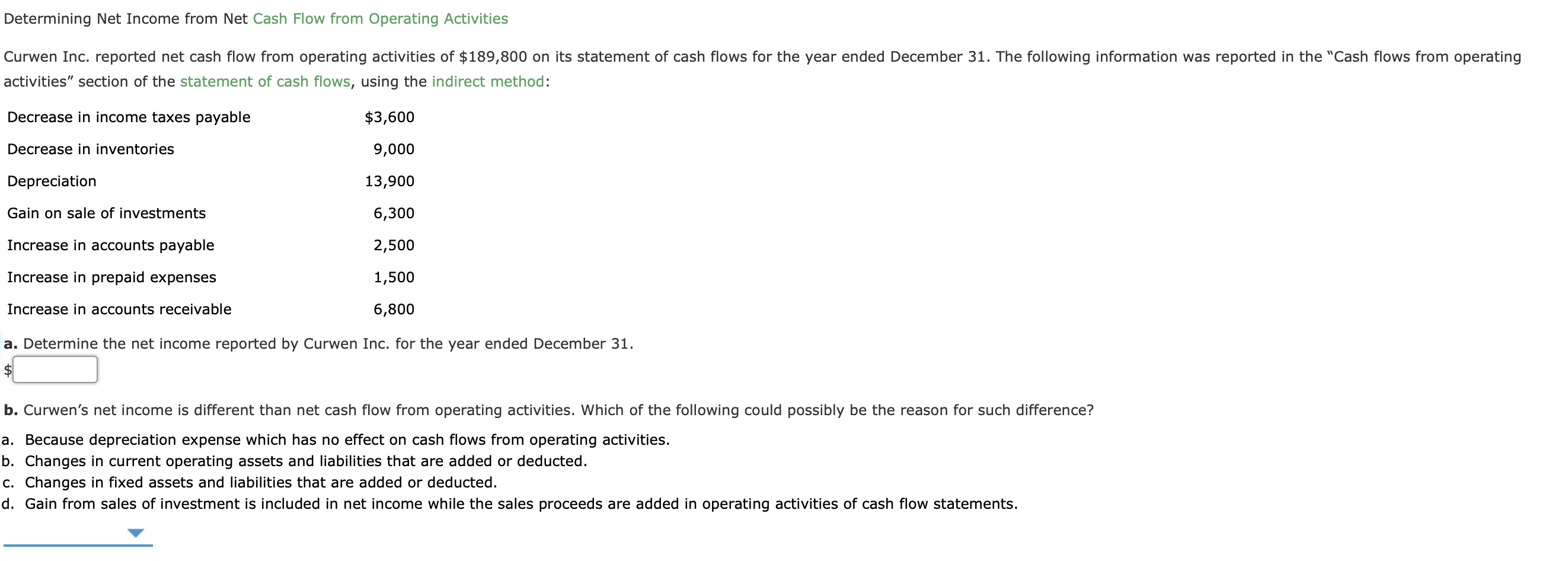 Solved Determining Net Income from Net Cash Flow from | Chegg.com