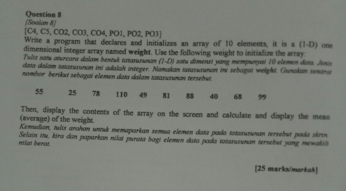 Solved Question 8 Soalan 8] [C4, C5, CO2, CO3, C04, POI, | Chegg.com