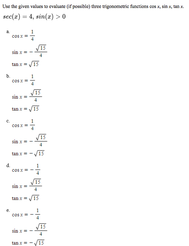 Solved Use the given values to evaluate (if possible) three | Chegg.com
