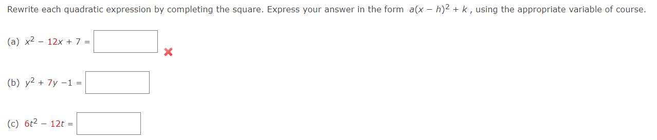 Solved Rewrite each quadratic expression by completing the | Chegg.com