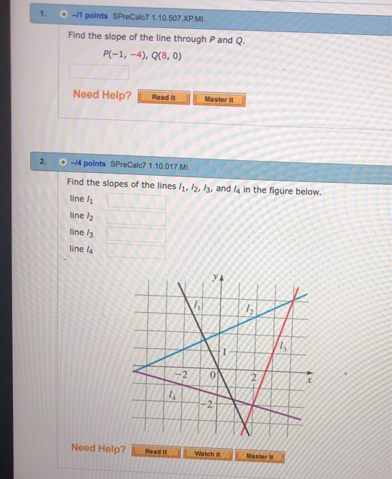 Solved -11 points SPreCalc7 1.10.507-ΧΡΜΙ Find the slope of | Chegg.com