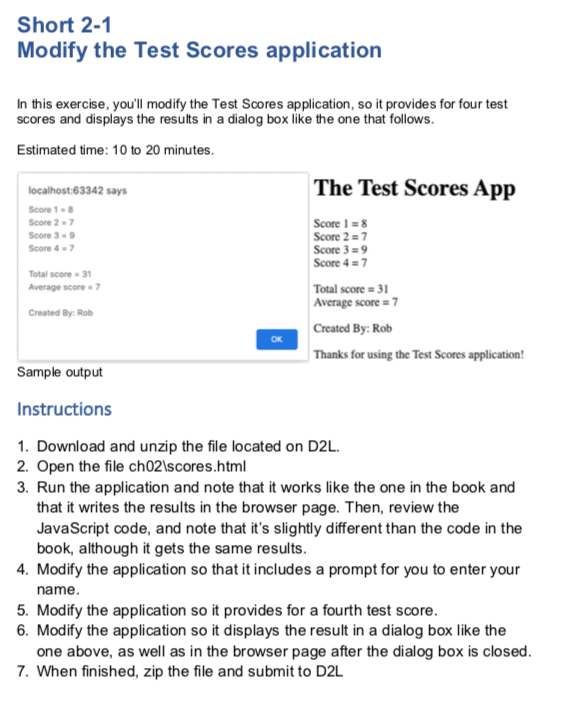 Solved Short 2 1 Modify The Test Scores