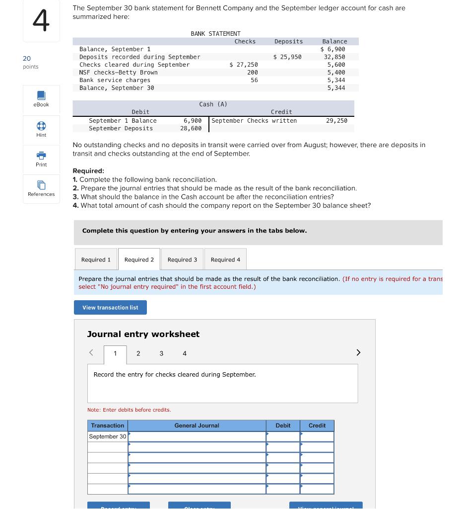 Solved The September 30 bank statement for Bennett Company | Chegg.com