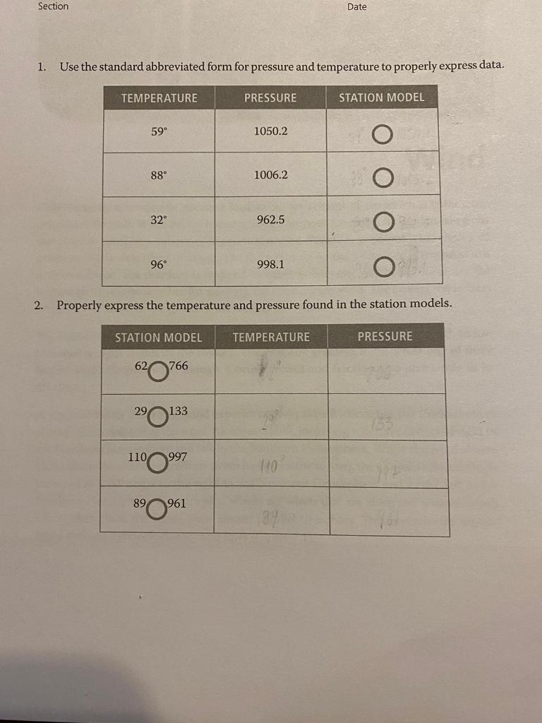 Solved Section Date 1. Use the standard abbreviated form for | Chegg.com