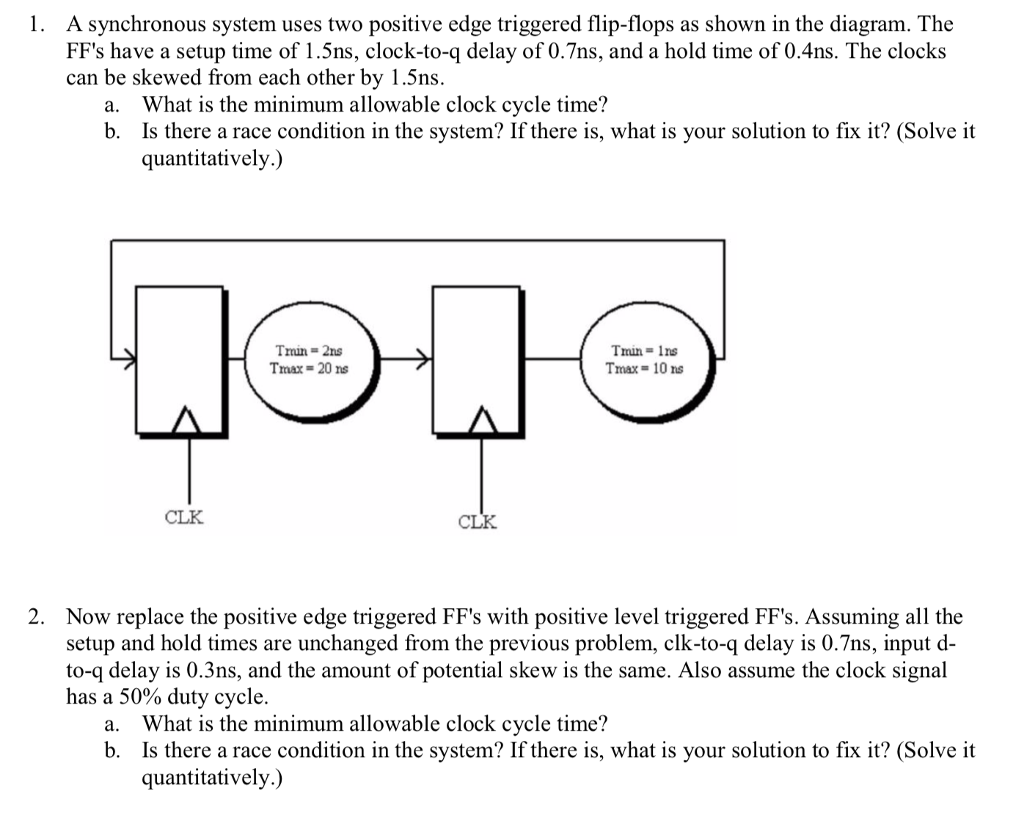 1. A synchronous system uses two positive edge | Chegg.com