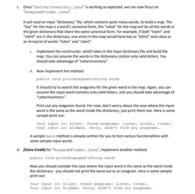 Solved Anagram Finder file for LetterInventoryimport | Chegg.com