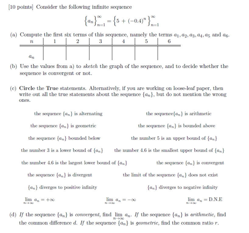Solved (10 points] Consider the following infinite sequence | Chegg.com