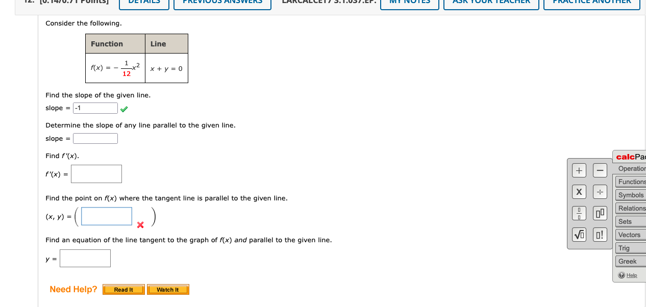 Solved Consider the following. Find the slope of the given | Chegg.com