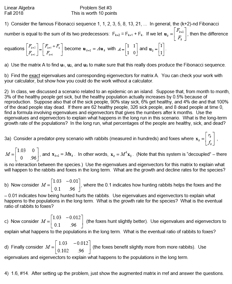 Solved Linear Algebra Problem Set #3 This is worth 10 points | Chegg.com