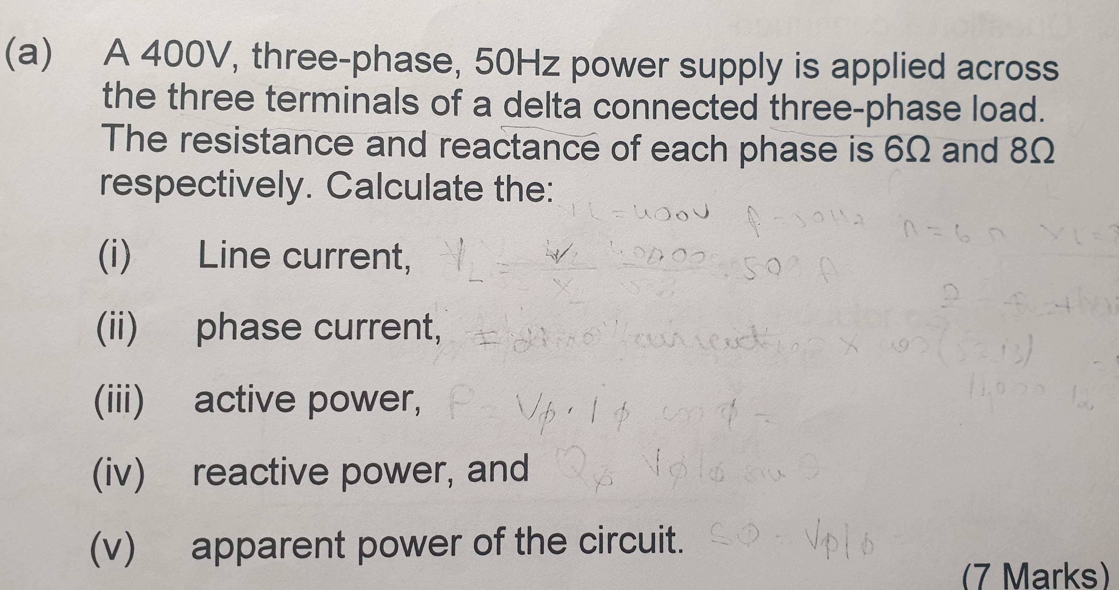 Solved a) A 400 V, three-phase, 50 Hz power supply is | Chegg.com