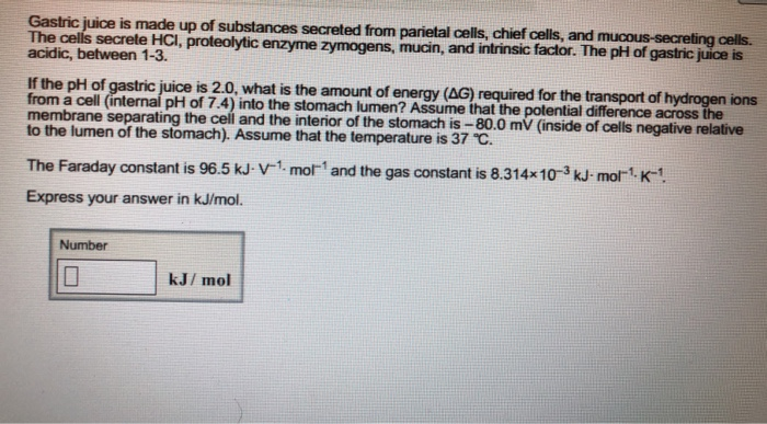 Solved Gastric juice is made up of substances secreted from | Chegg.com