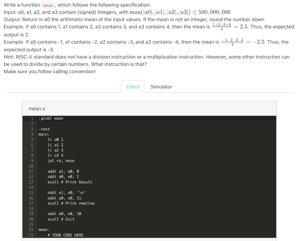 Solved 4 Write a function mean, which follows the following | Chegg.com