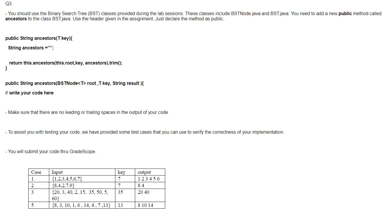 Solved stion III. (20 points) (Trees) Write a method that | Chegg.com