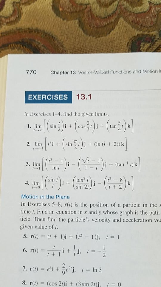Solved 770 Chapter 13 Vector Valued Functions and Motion in | Chegg.com