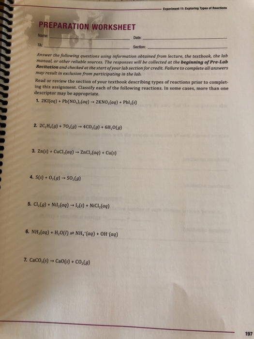 Solved Experiment 11: Exploring Types of Reactions | Chegg.com