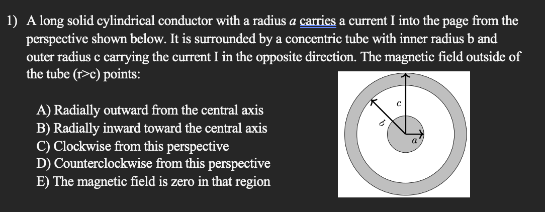 Solved A long solid cylindrical conductor with a radius a | Chegg.com