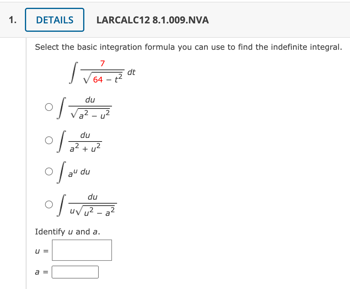 Solved Select the basic integration formula you can use to | Chegg.com