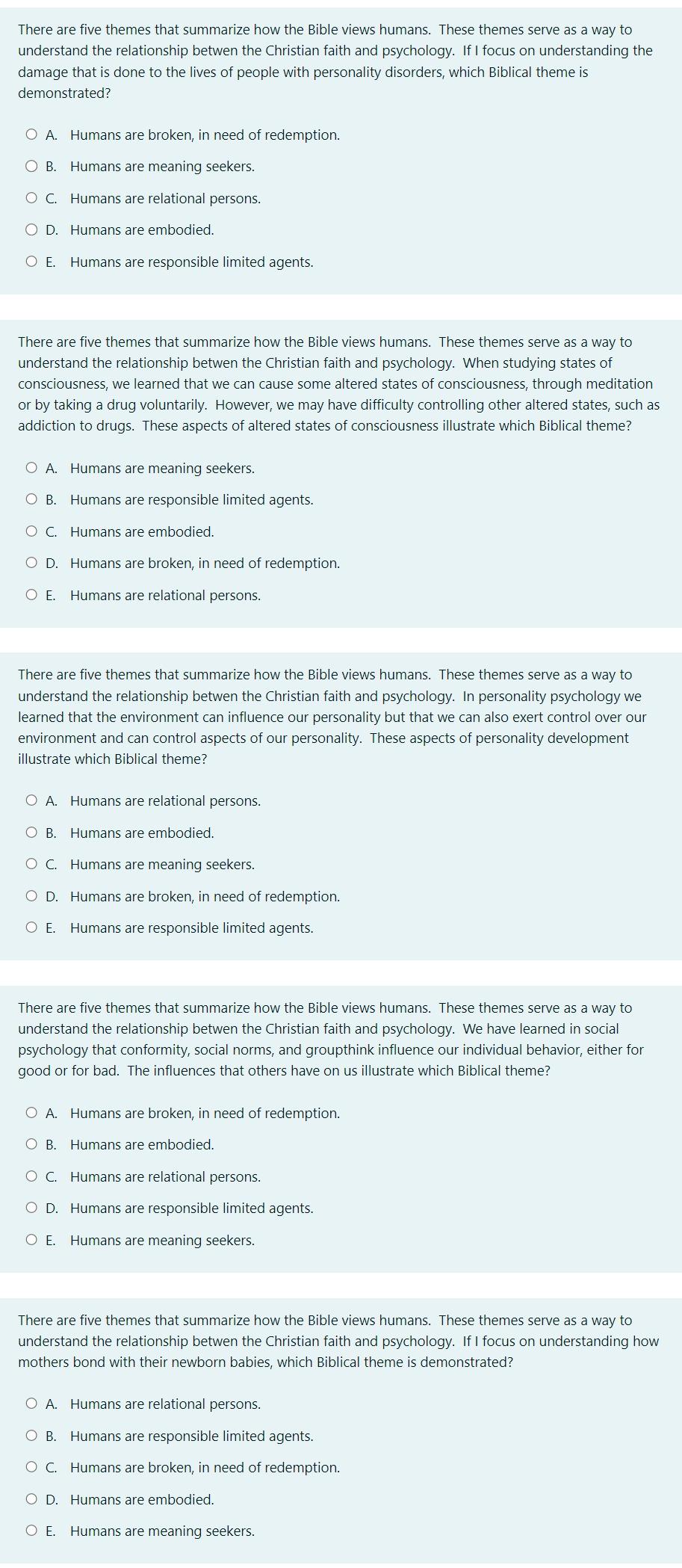 Solved There are five themes that summarize how the Bible | Chegg.com