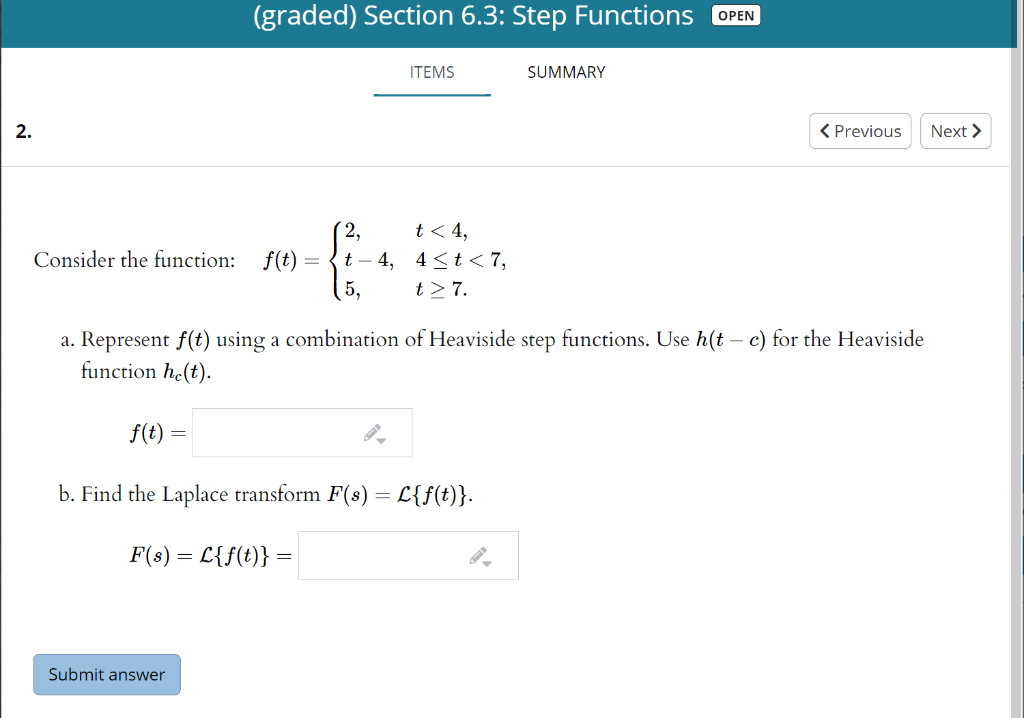 Solved (graded) Section 6.3: Step Functions OPEN ITEMS | Chegg.com