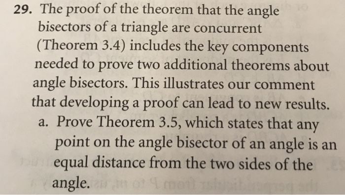 Solved 29. The proof of the theorem that the angle bisectors | Chegg.com