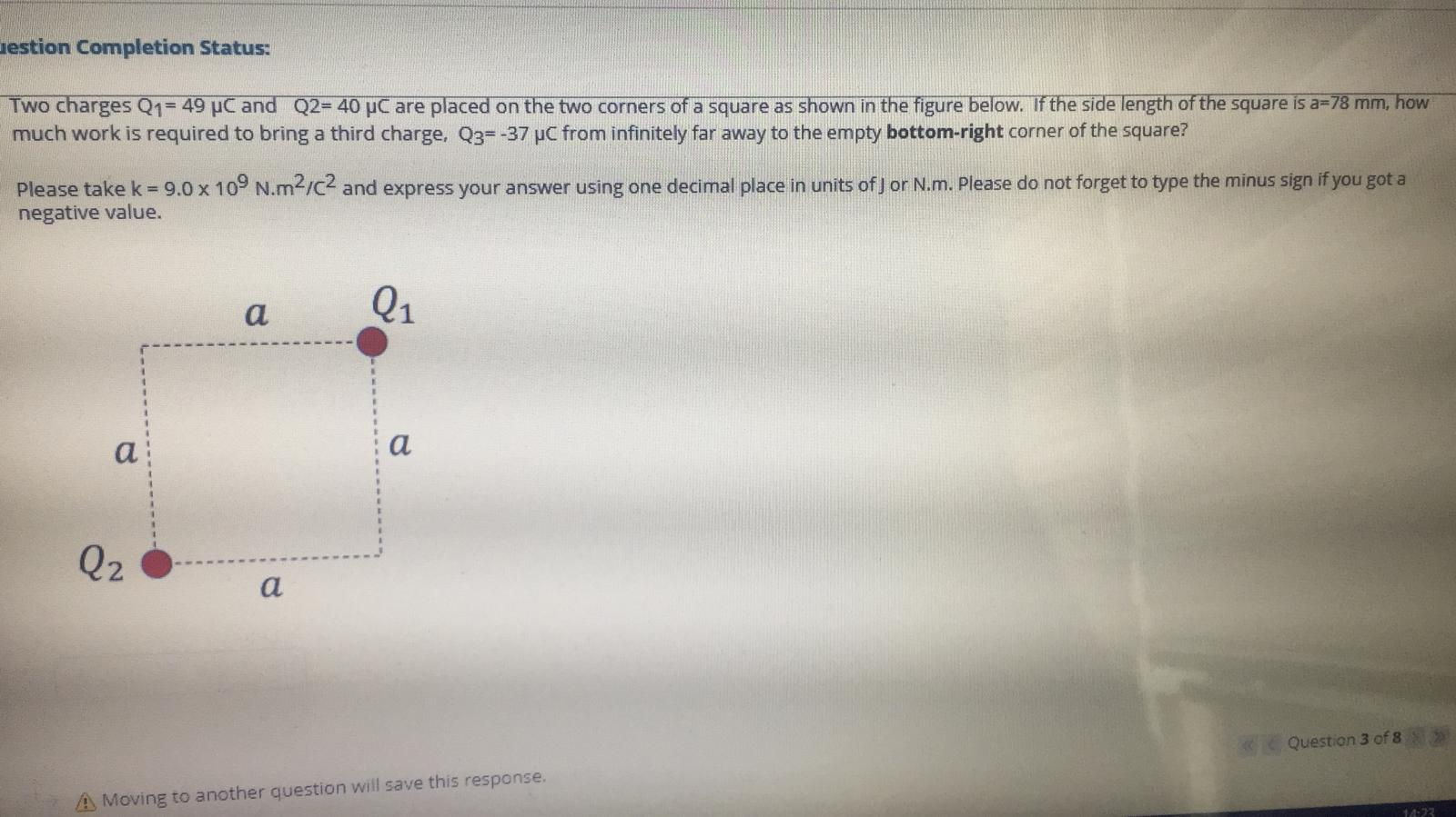 Solved lestion Completion Status: Two charges Q1 = 49 uC and | Chegg.com