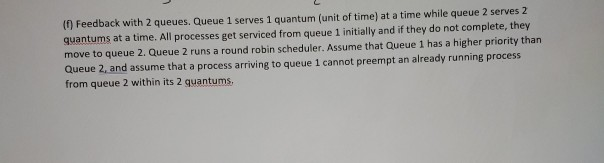Solved (0) Feedback with 2 queues. Queue 1 serves 1 quantum | Chegg.com