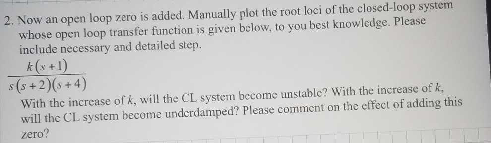 Solved 2. Now an open loop zero is added. Manually plot the | Chegg.com