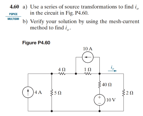 Solved a) Use a series of source transformations to find io | Chegg.com