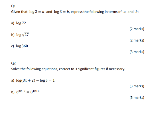 Solved Given that log2=a and log3=b, express the following | Chegg.com